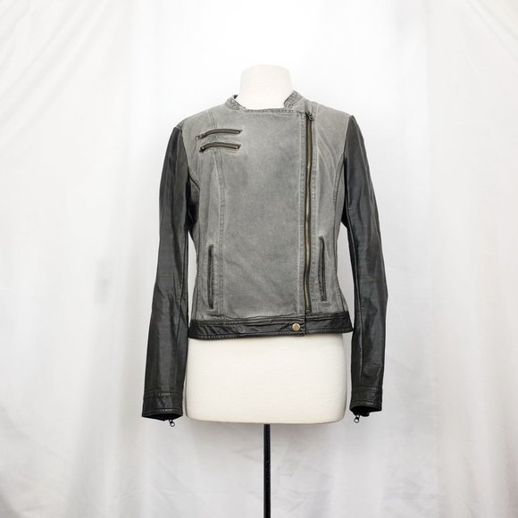 blanc noir | Jackets & Coats | Blanc Noir Gray Black Faux Leather Moto Jacket L | Poshmark